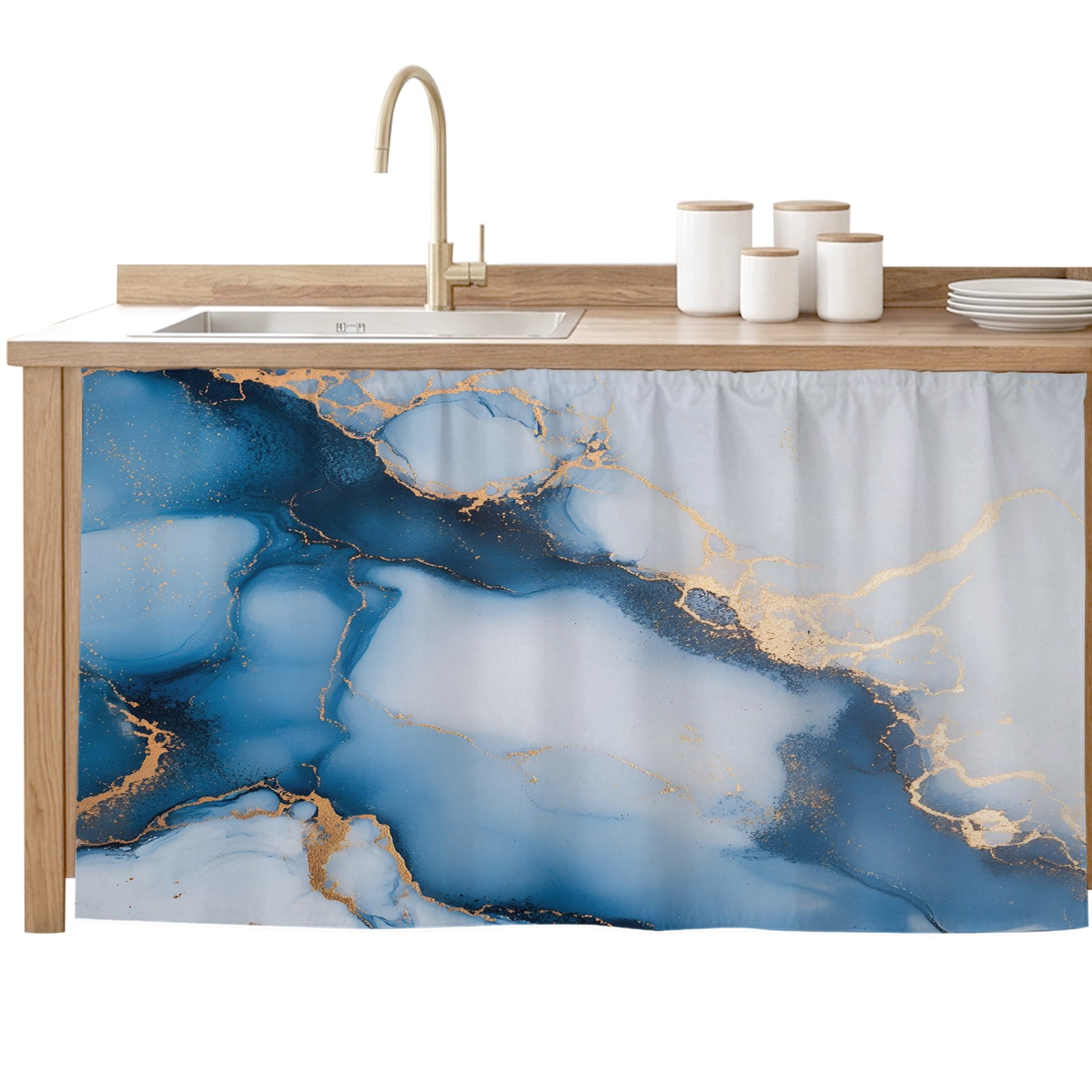 Blue Marble Cabinet Curtains 32"W x 55"L,Dustproof Sink Skirt Curtain ...