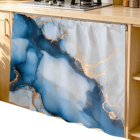 Blue Marble Cabinet Curtains 35"W x 35"L,Dustproof Sink Skirt Curtain ...