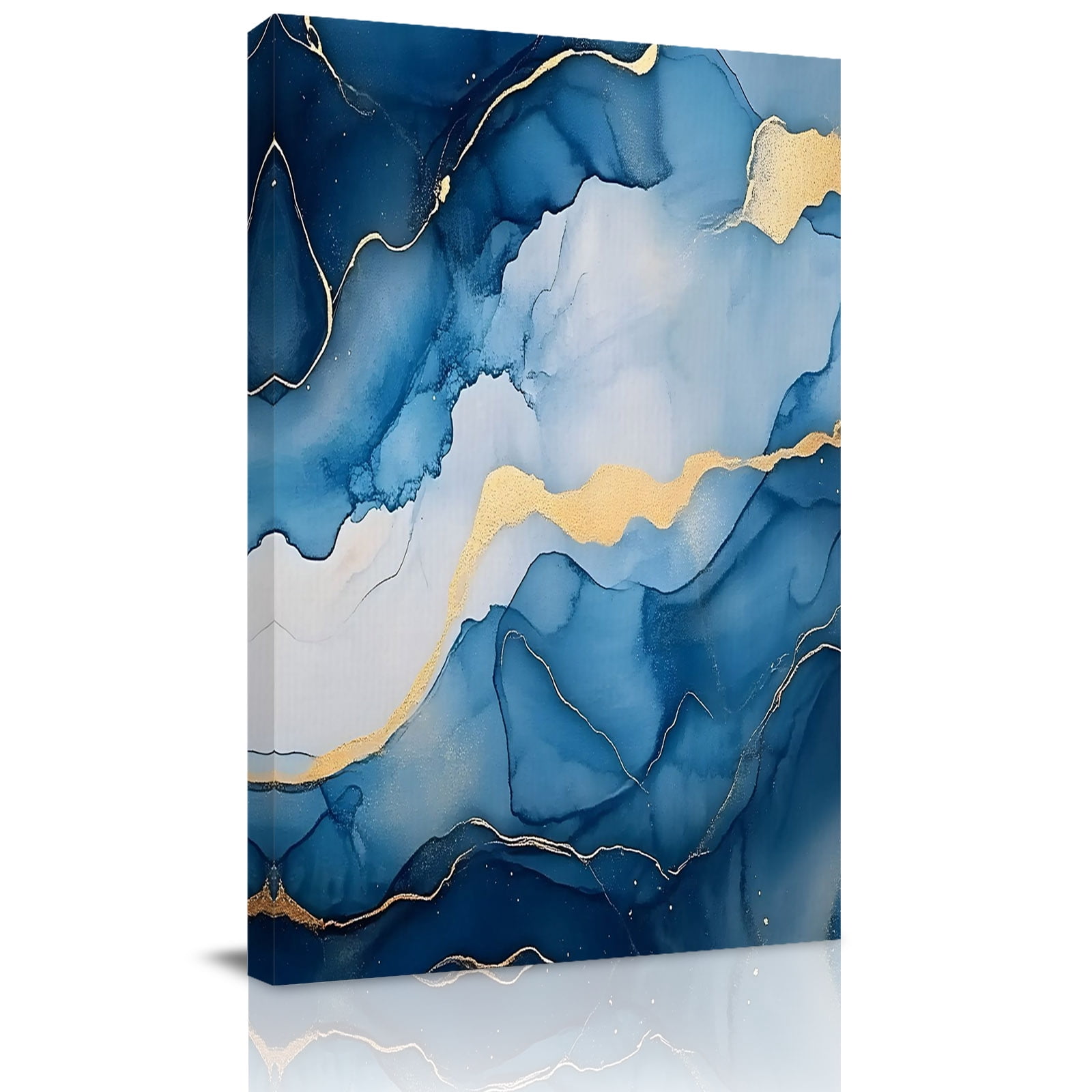Blue Marble Canvas Wall Art for Living Room, Gradient Golden Texture ...