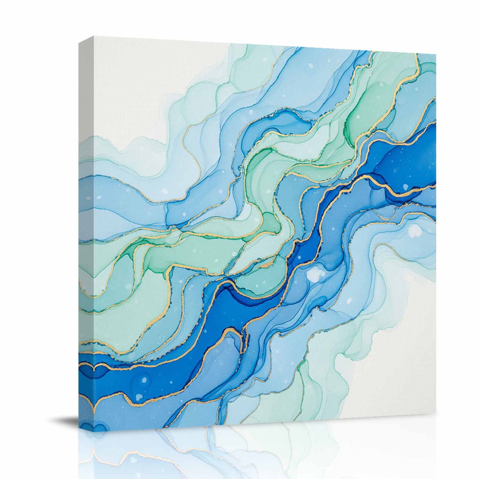 Blue Marble Canvas Wall Art for Living Room, Modern Abstract Art ...