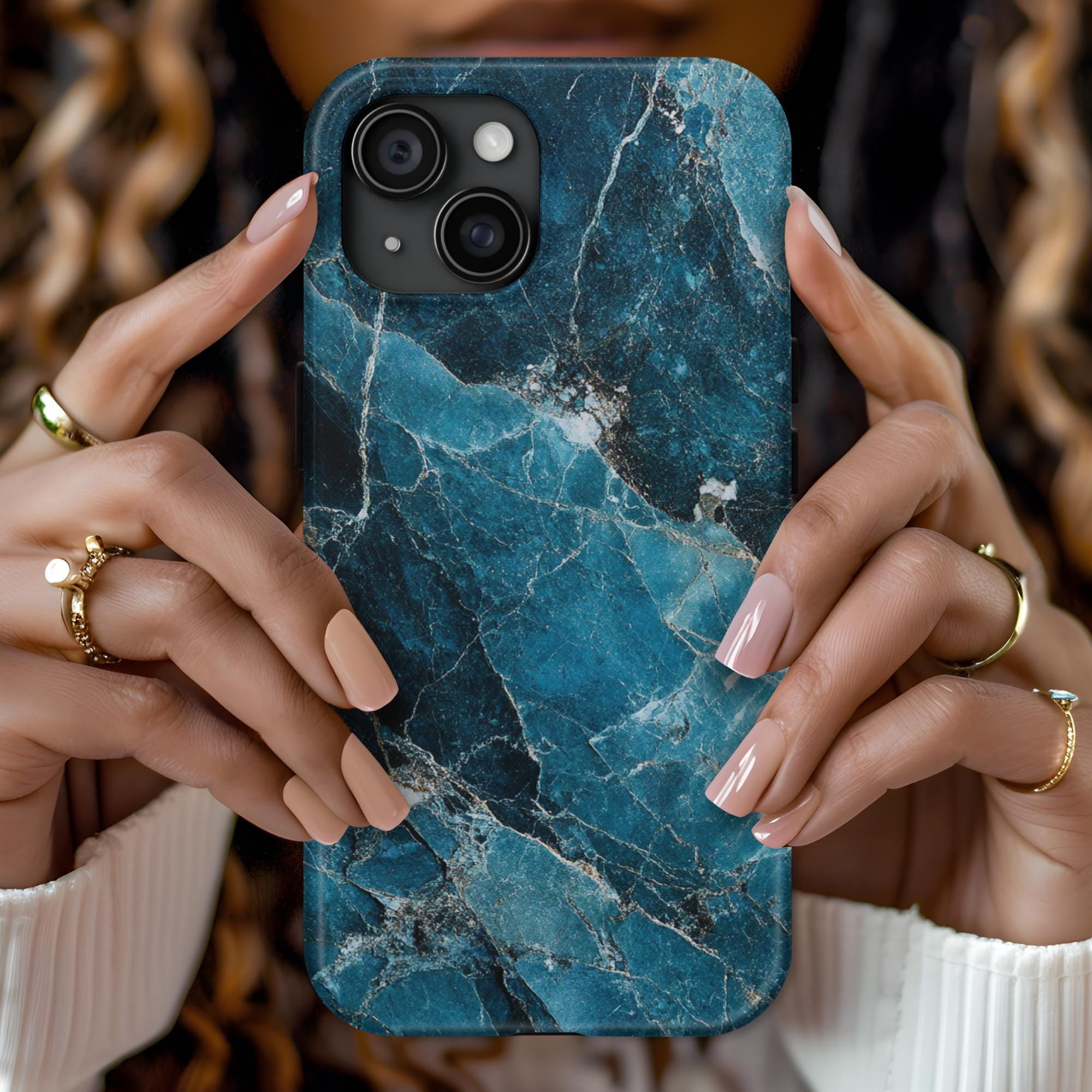 Blue Marble Case Glossy Abstract Stone Pattern Cover for iPhone 17 ...