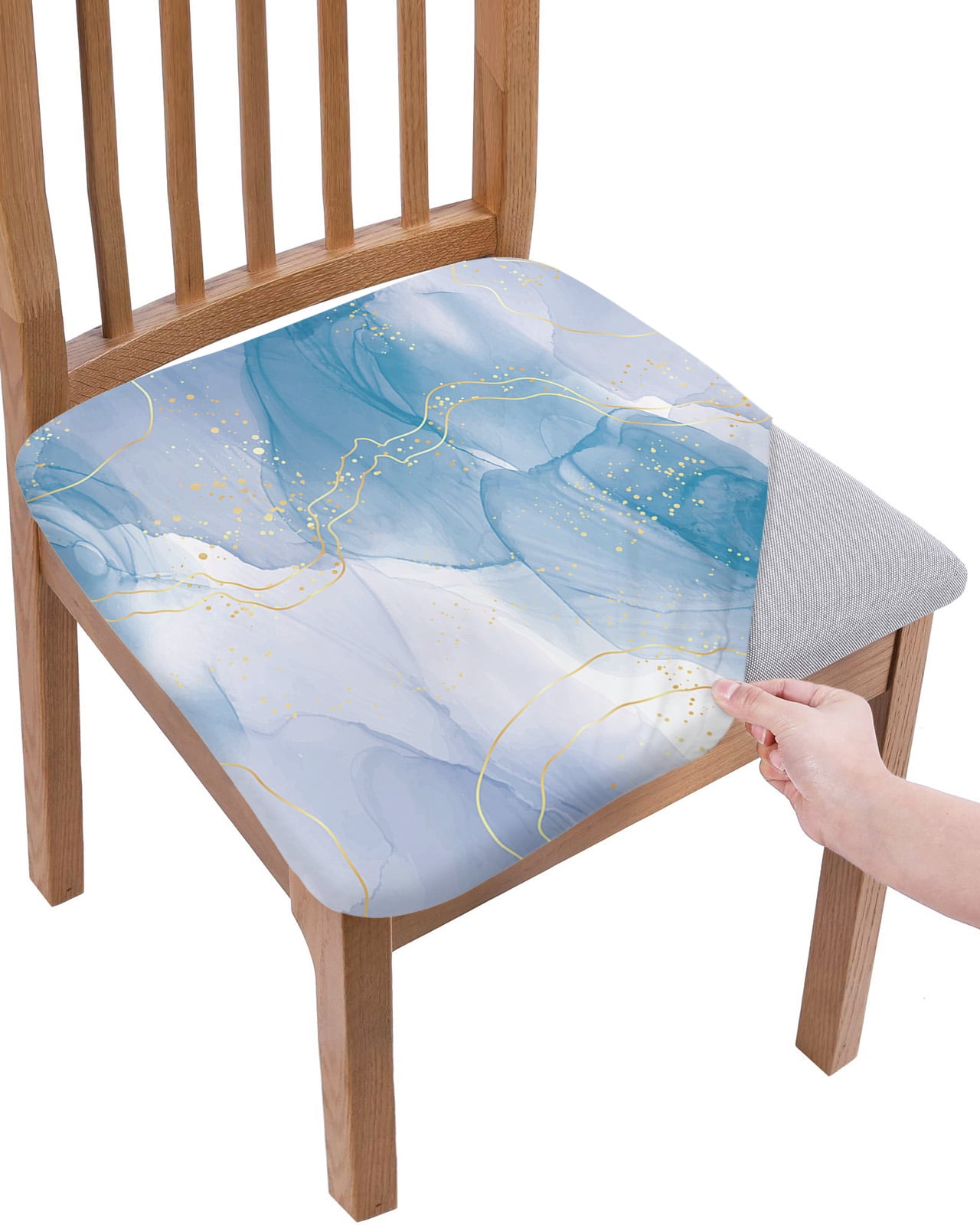 Blue Marble Chair Seat Covers for Dining Room Stretch Chair Seat Covers ...