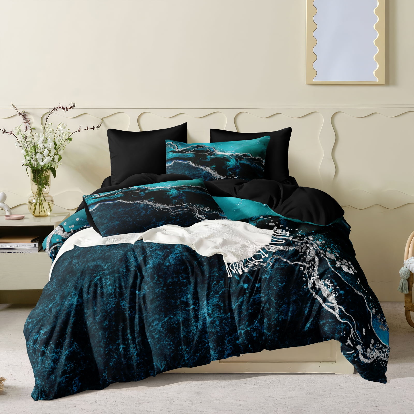 Blue Marble Comforter Set Black Gold Bedding Set Lake Blue Marble ...