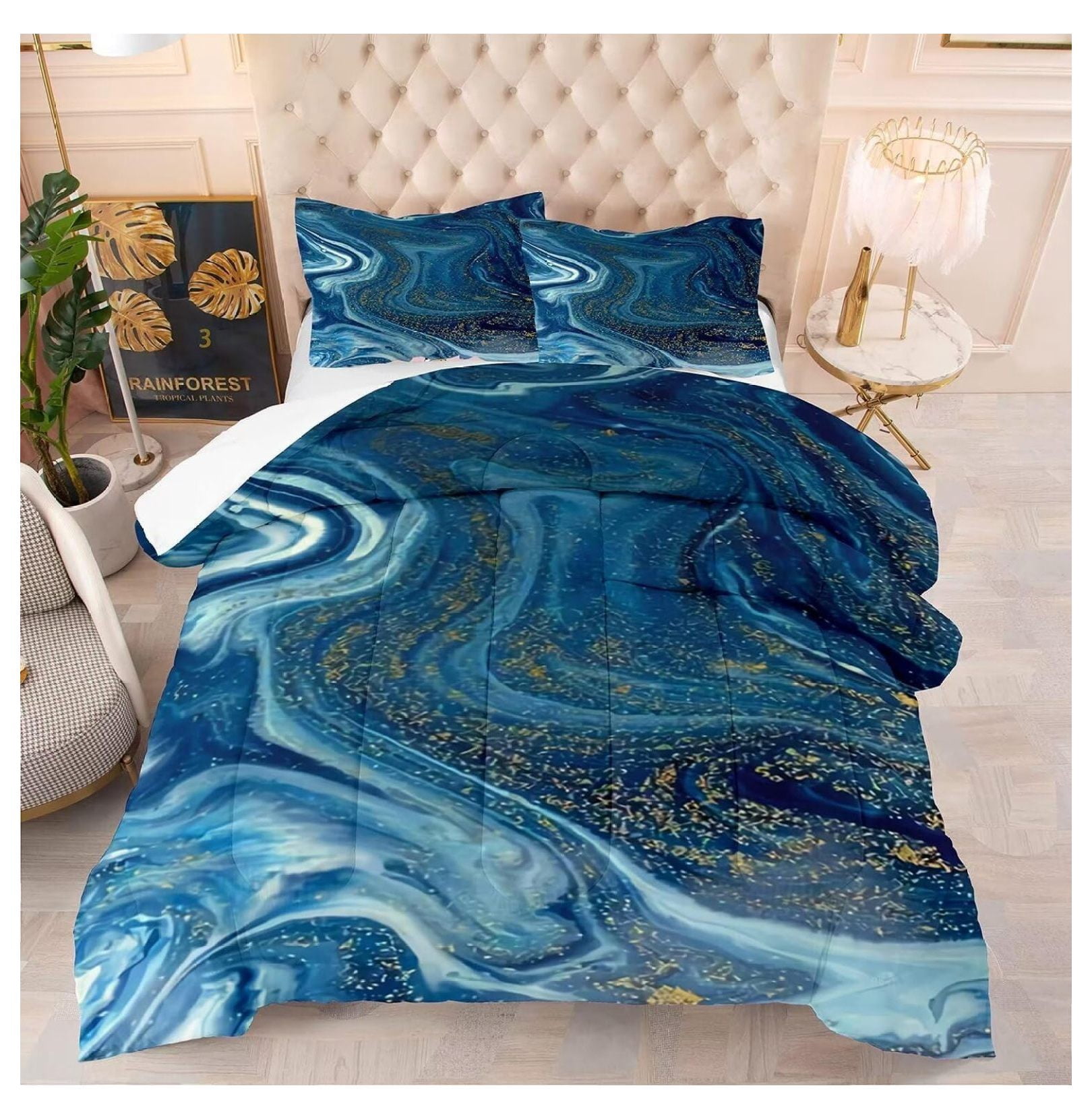 Blue Marble Comforter Set Queen Size Abstract Marbling Fluid Bedding ...