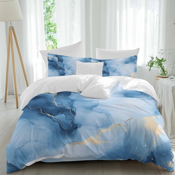 Blue Marble Comforter Set Twin Size, Abstract Modern Art Blue Gradient ...