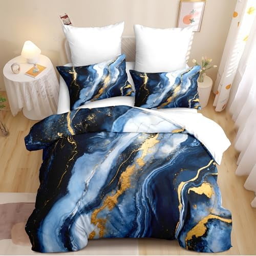 Blue Marble Comforter Set Twin Size Golden Marble Textured Bedding Set ...