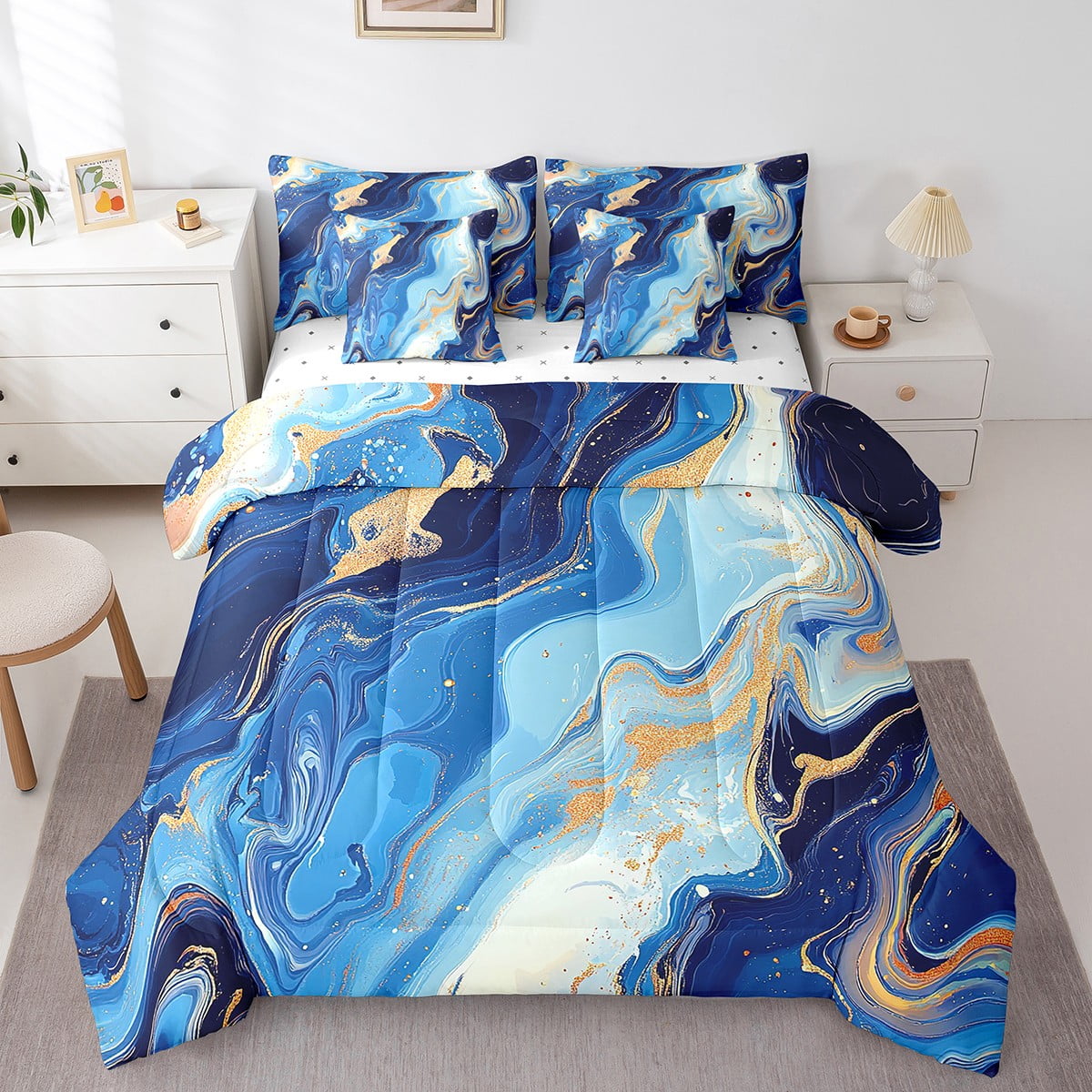 Blue Marble Comforter Stone Pattern Sheet Set Watercolour Artwork 7 ...