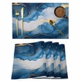 Blue Marble Cotton Linen Placemats Set of 4, Gradient Golden Texture ...