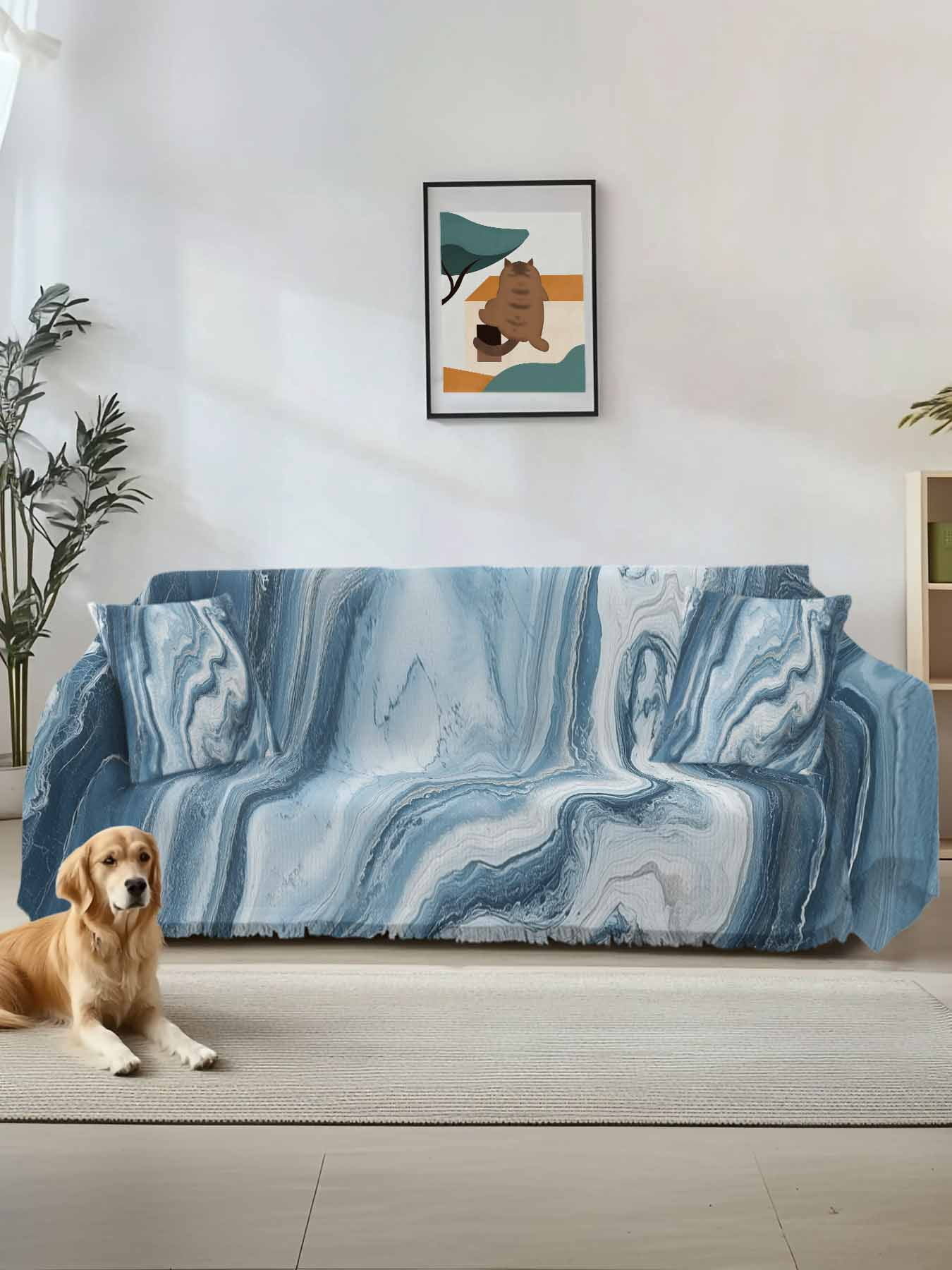 Blue Marble Couch Cover for Dogs, Abstract Ink Painting Art Modern ...