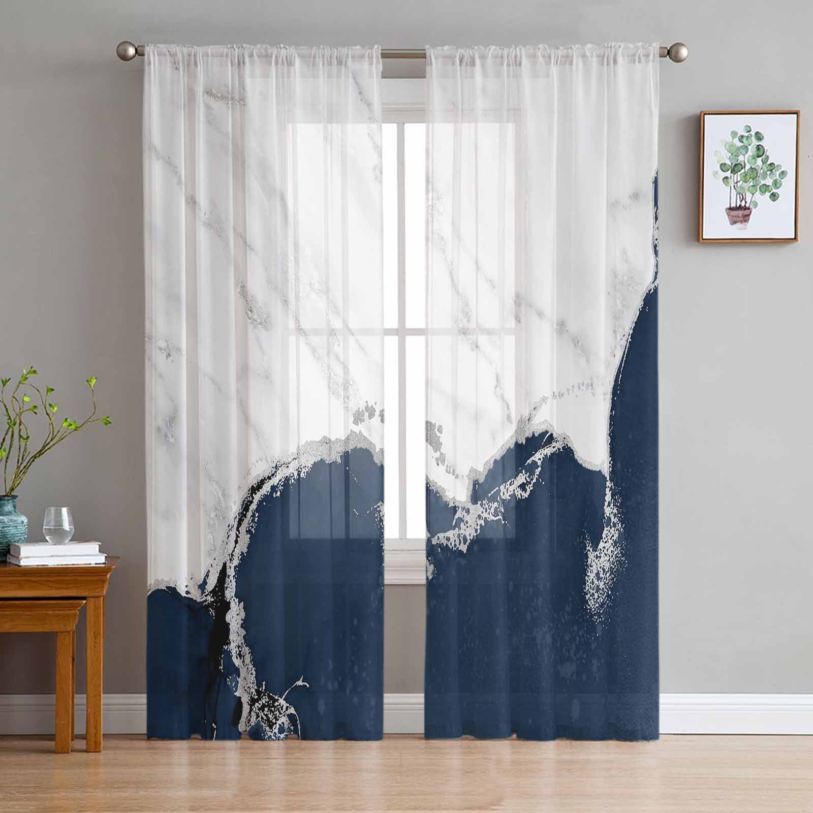Blue Marble Crack Sheer Curtains 72 Inches Long 2 Panels Set, Window ...
