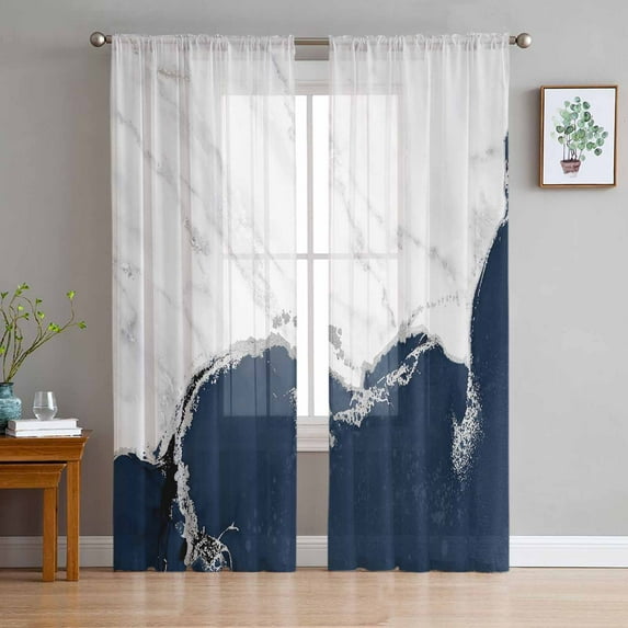 Blue Marble Crack Sheer Curtains 72 Inches Long 2 Panels Set, Window ...
