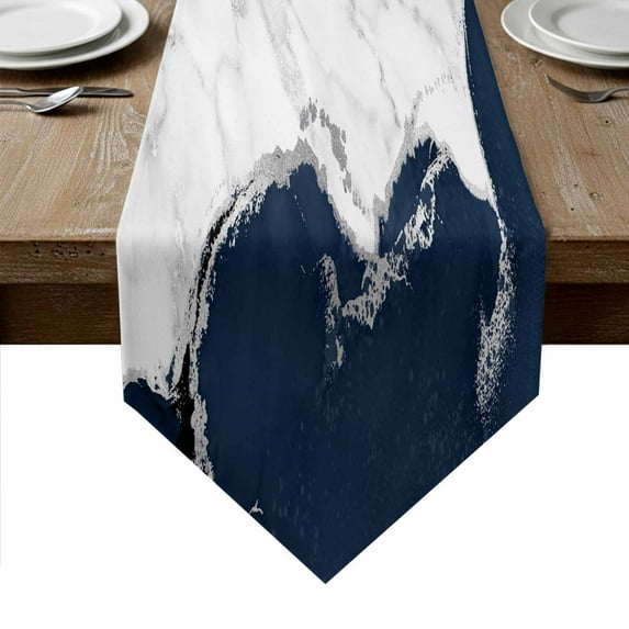 Blue Marble Crack Table Runner Linen Burlap Table Runner 72 Inches Long ...