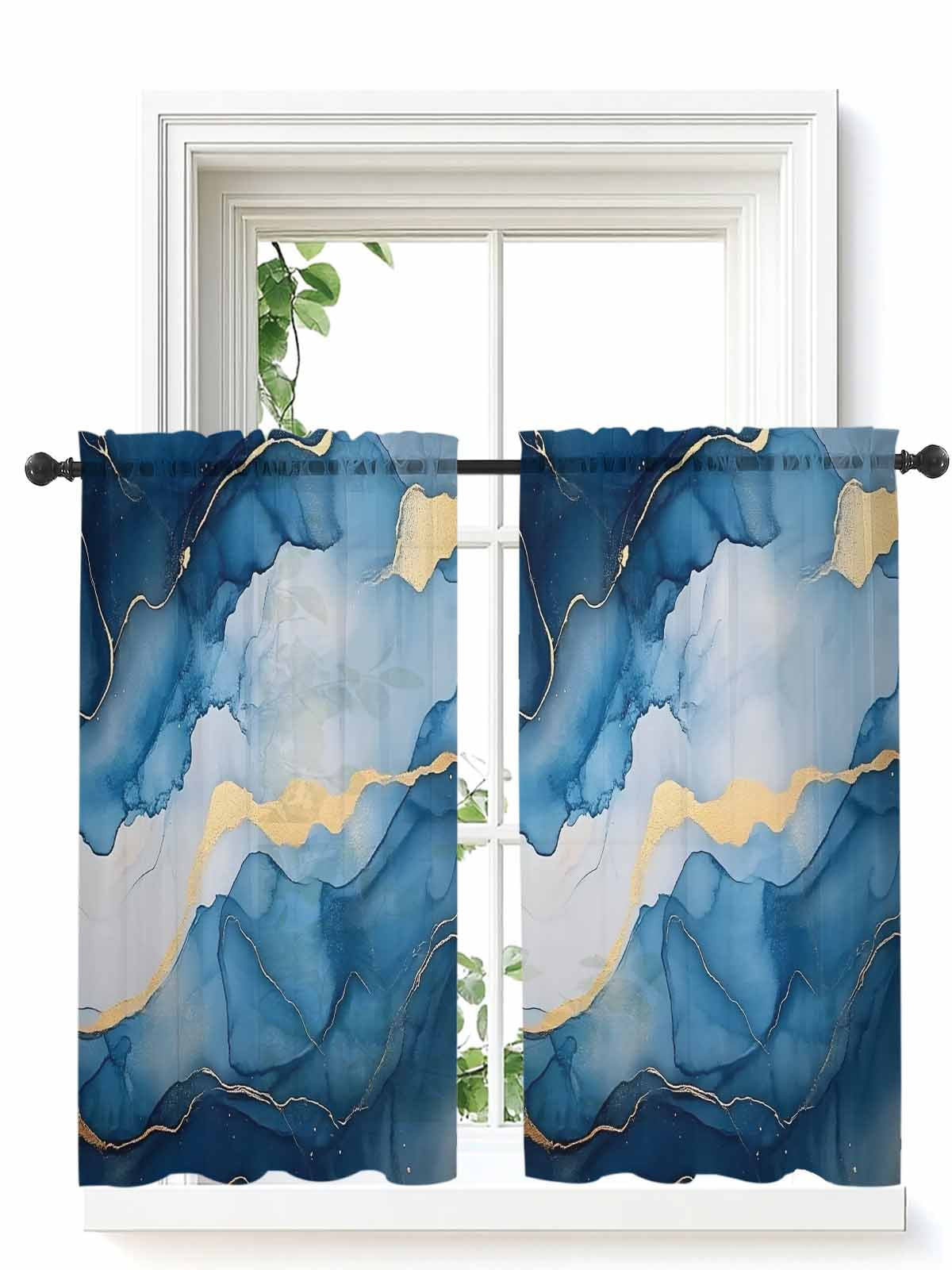 Blue Marble Curtains 45 Inch Length, Sheer Curtains for Bedroom Living ...