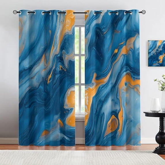 Blue Marble Curtains For Bedroom, Navy Blue Ink Texture 3D Printed ...