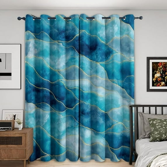 Blue Marble Curtains - Fluid Art Abstract Window Curtains, Swirl ...