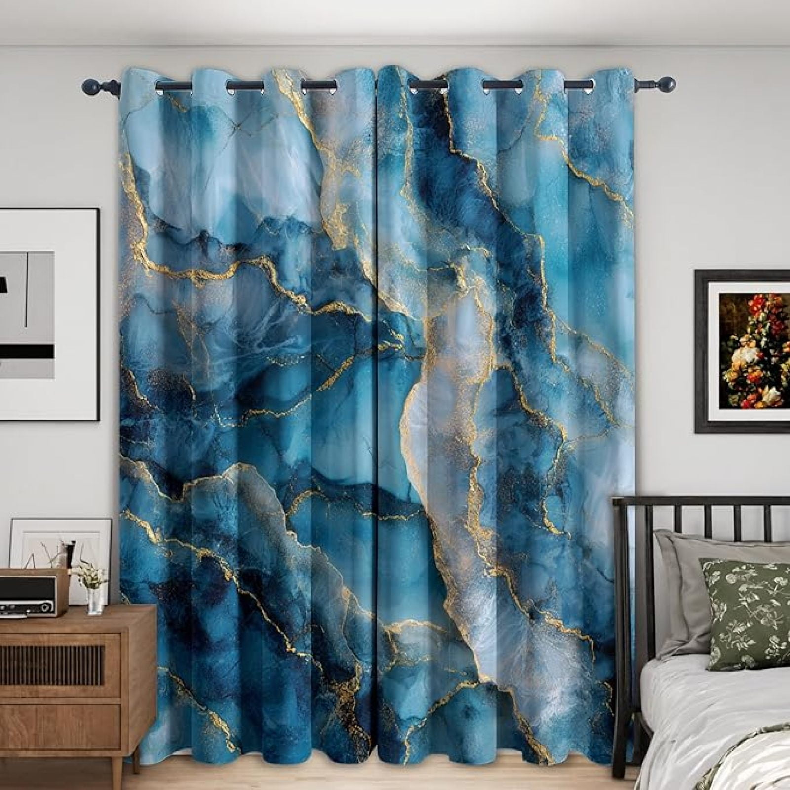 Blue Marble Curtains For Living Room - Fluid Art Abstract Curtain For ...