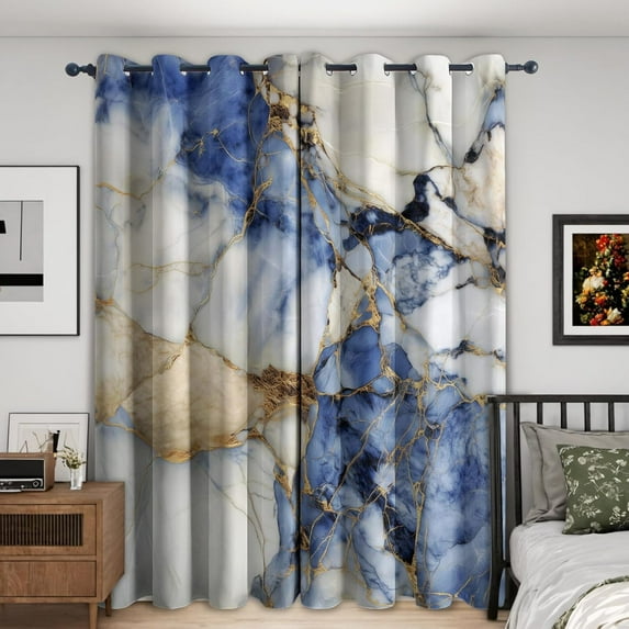 Blue Marble Curtains For Living Room, Modern Abstract Pattern Design ...