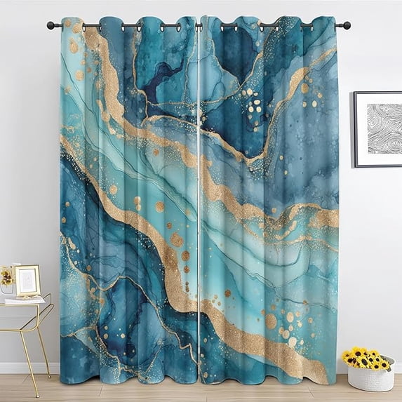 Blue Marble Curtains - Modern Abstract Curtains for Kitchen Bedroom ...