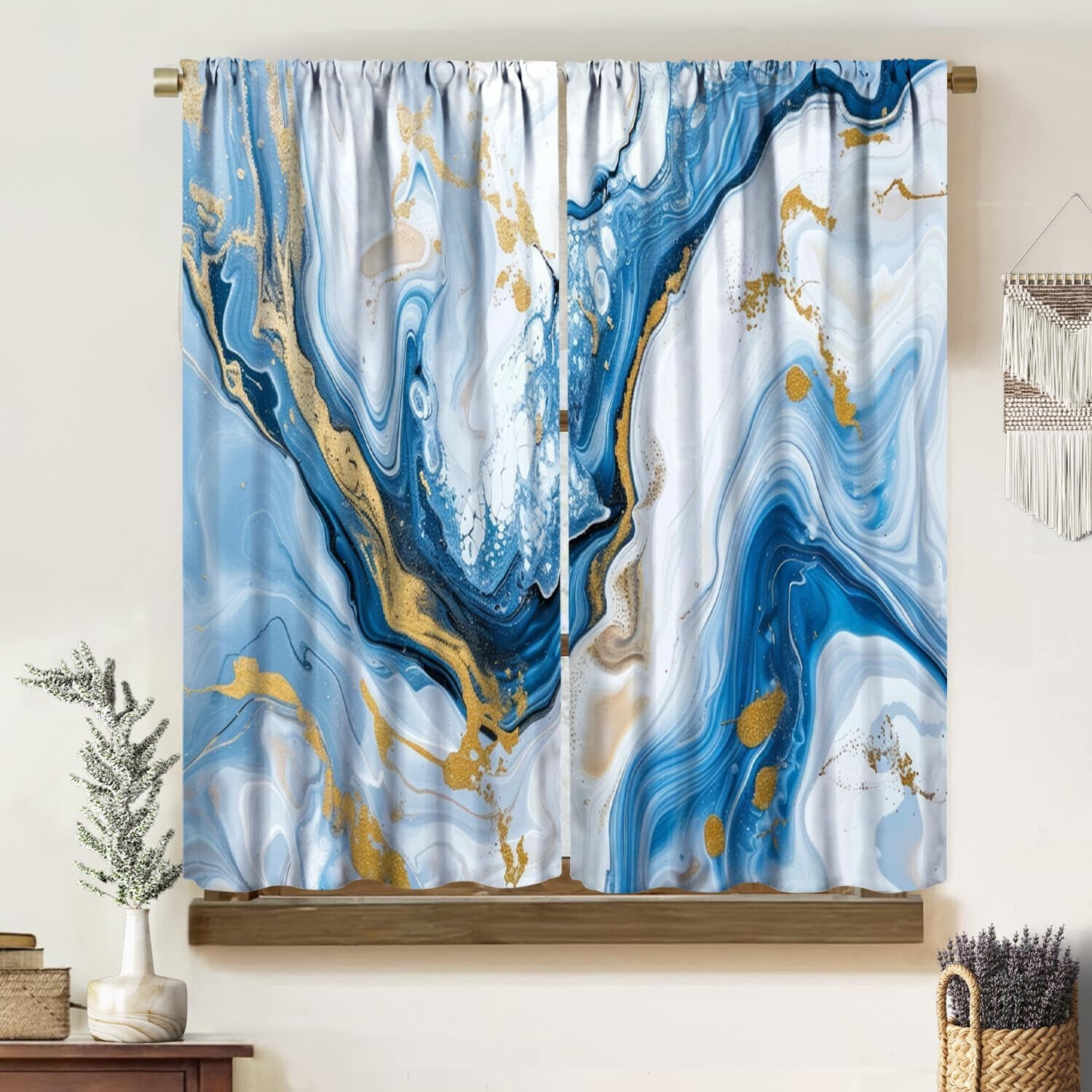 Blue Marble Curtains,Modern Luxury Watercolor Ink Art Marble Texture ...