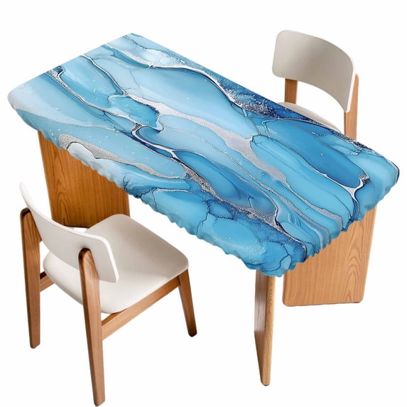 Blue Marble Fitted Rectangle Tablecloth 32" x 72" Modern Abstract Art ...