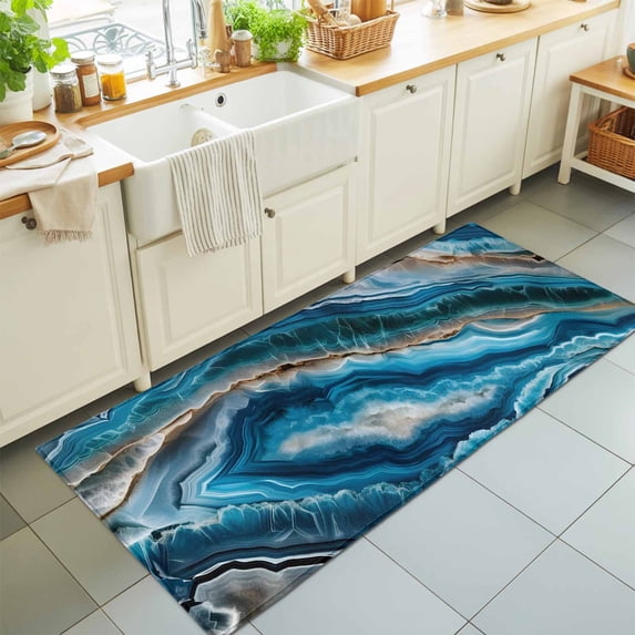 Blue Marble Fluid Vortexes Rectangle Area Rug 2x6ft,Living Room Rug Non ...