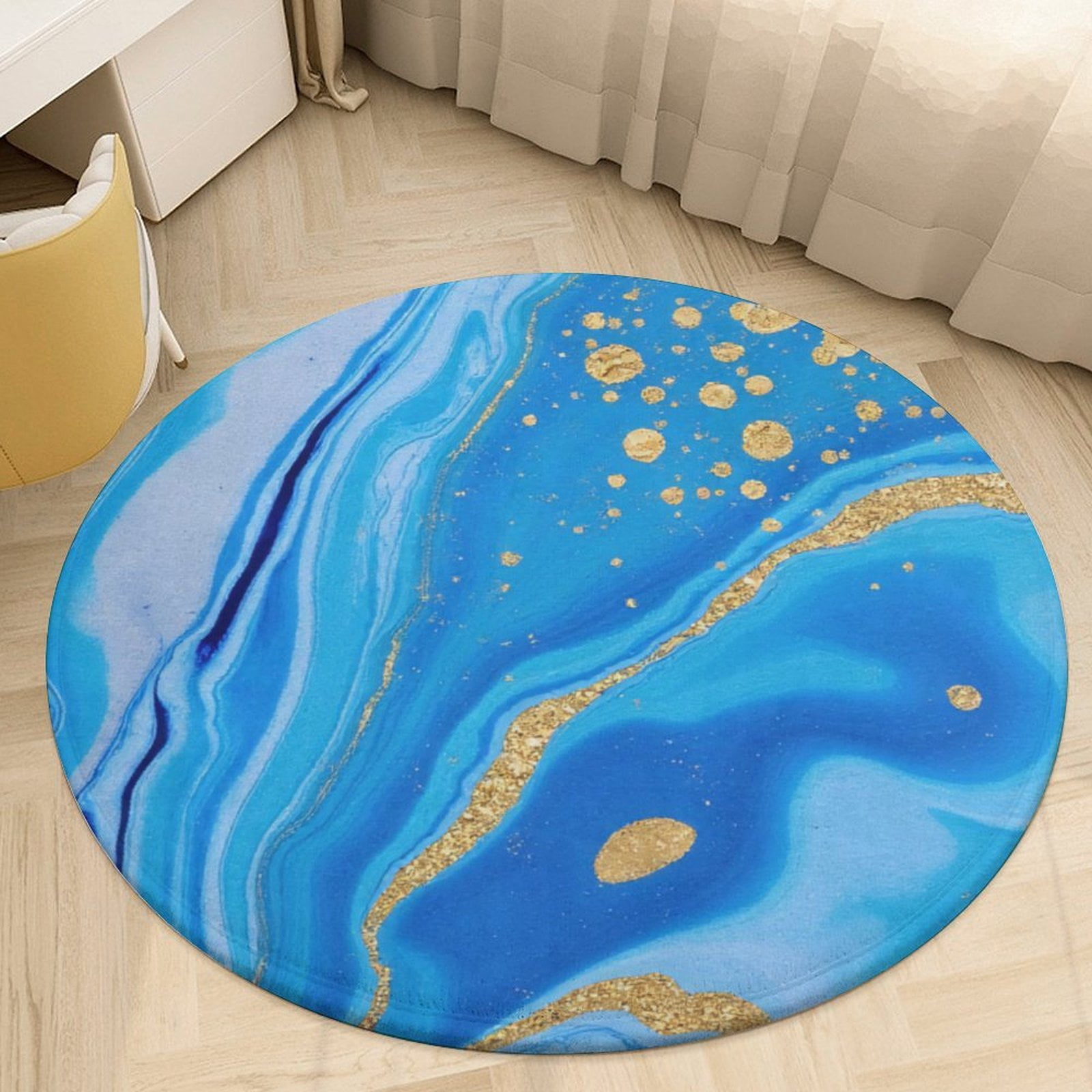 Blue Marble Gold Fleck Art Print Round Area Rugs for Bedroom Living ...