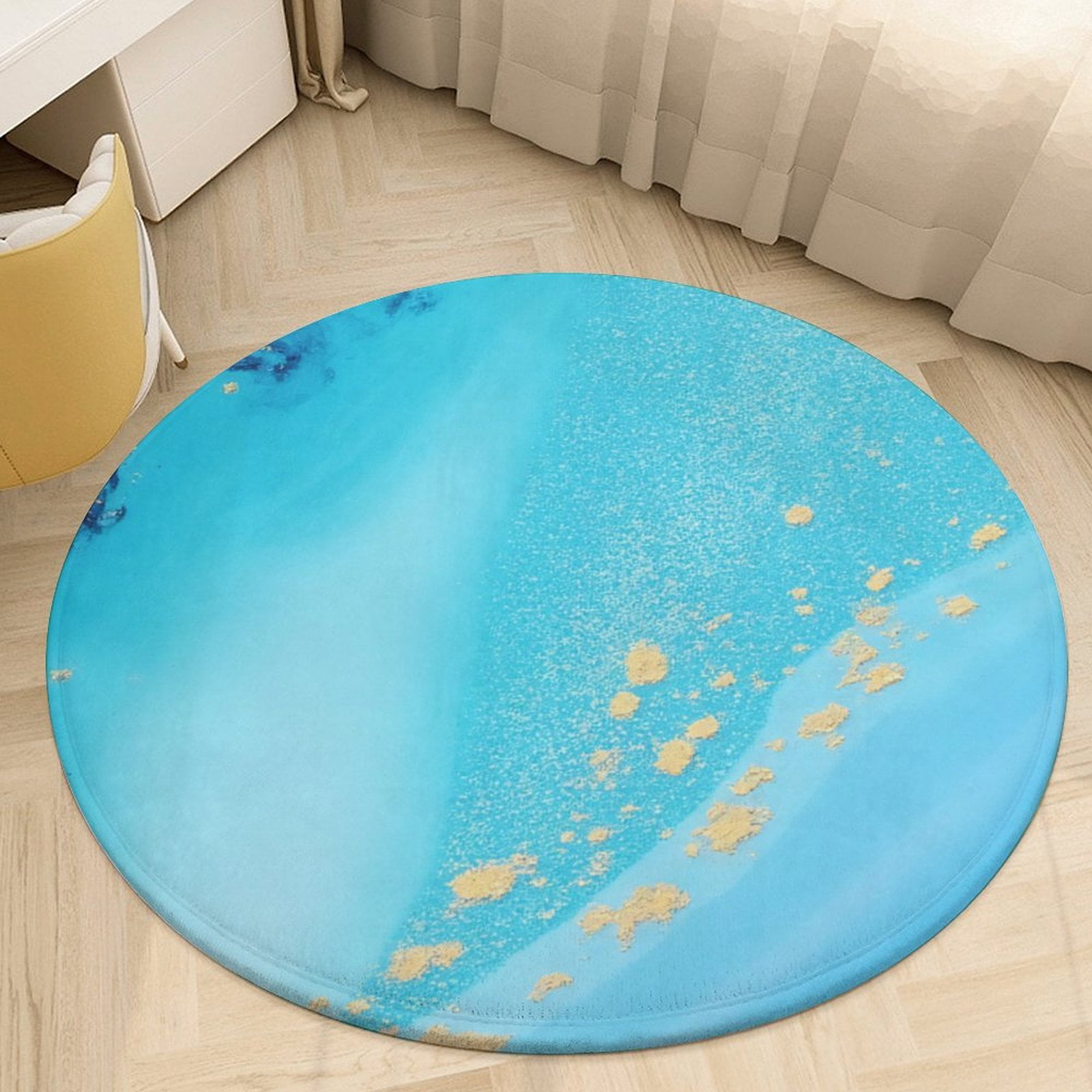 Blue Marble Gold Flecks Art Round Area Rugs for Bedroom Living Room ...