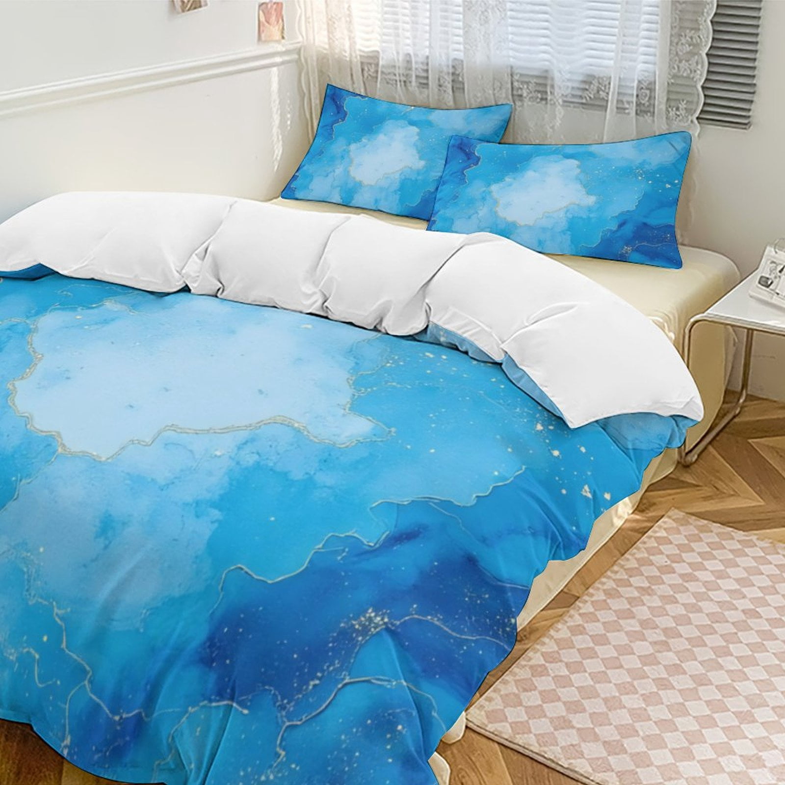Blue Marble Gold Foil Art Print-1 3D Duvet Cover Set Quilt Cover Theme ...