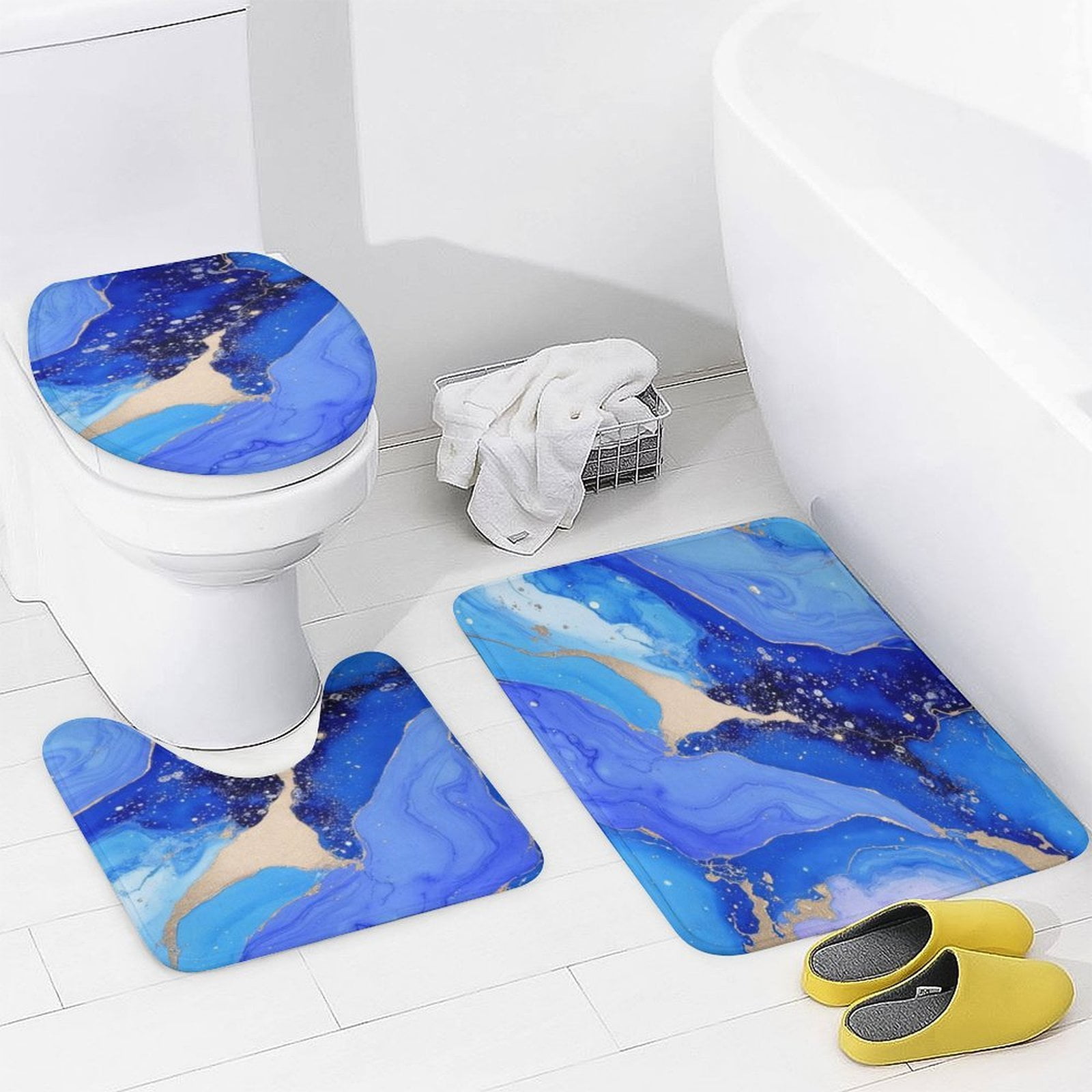 Blue Marble Gold Foil Art Print Bathroom Mats Sets 3 Piece, Bath Mat ...