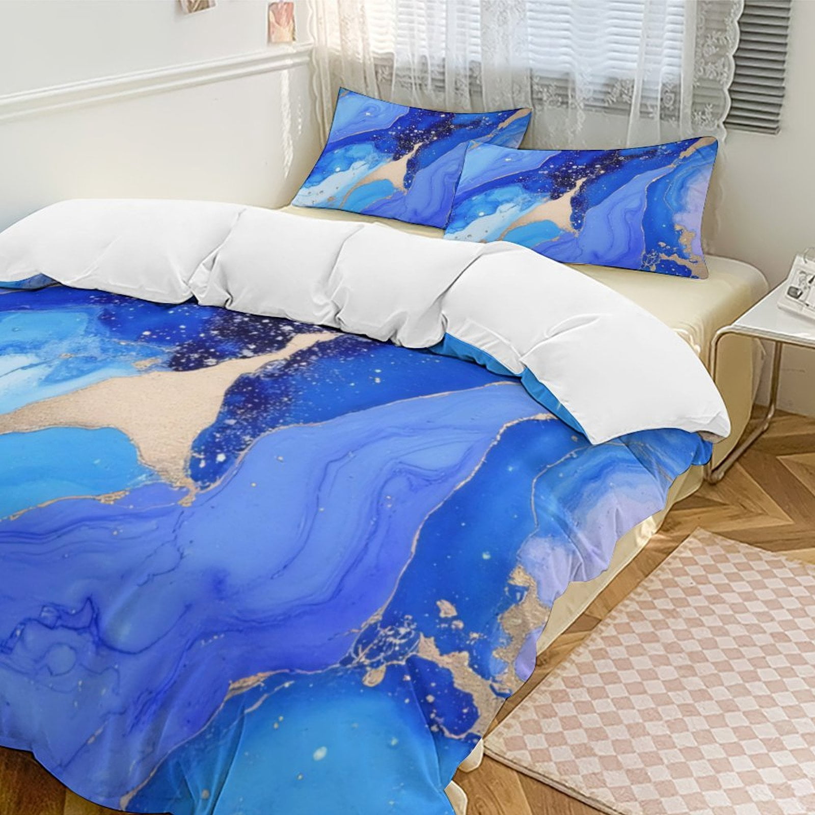 Blue Marble Gold Foil Art Print Bedding Set Couple Bedclothes ...