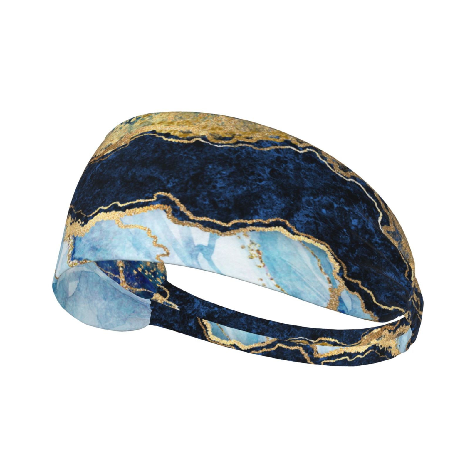 Blue Marble Gold Foil Glitter Decor Sweat Band Sports Headbands for Men ...