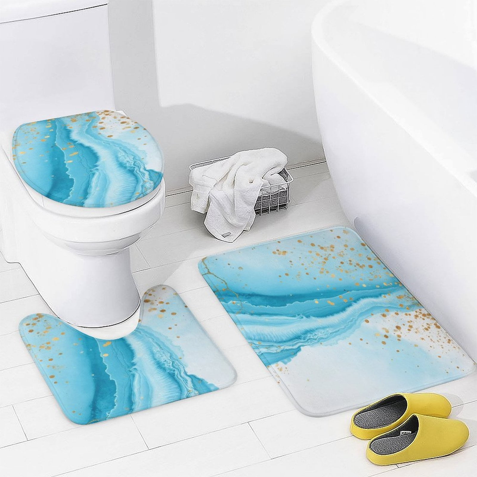 Blue Marble Gold Glitter Art-1 Bathroom Mats Sets 3 Piece, Bath Mat ...
