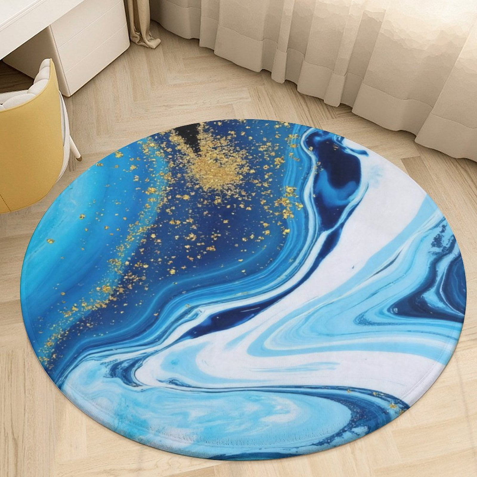 Blue Marble Gold Glitter Art-1 Round Area Rugs for Bedroom Living Room ...