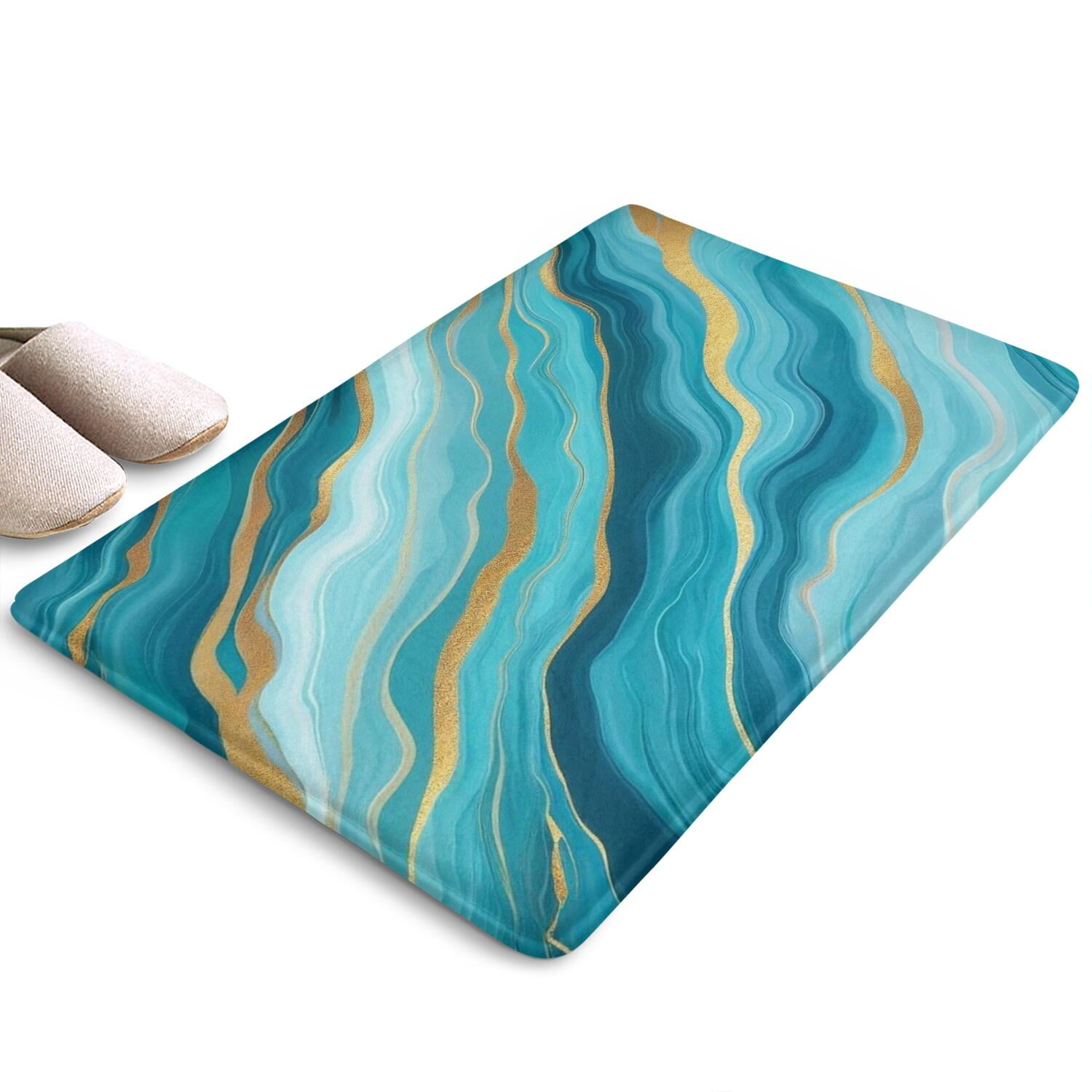 Blue Marble Gold Line Pattern Flannel Non Slip Door Rugs,Washable Door ...