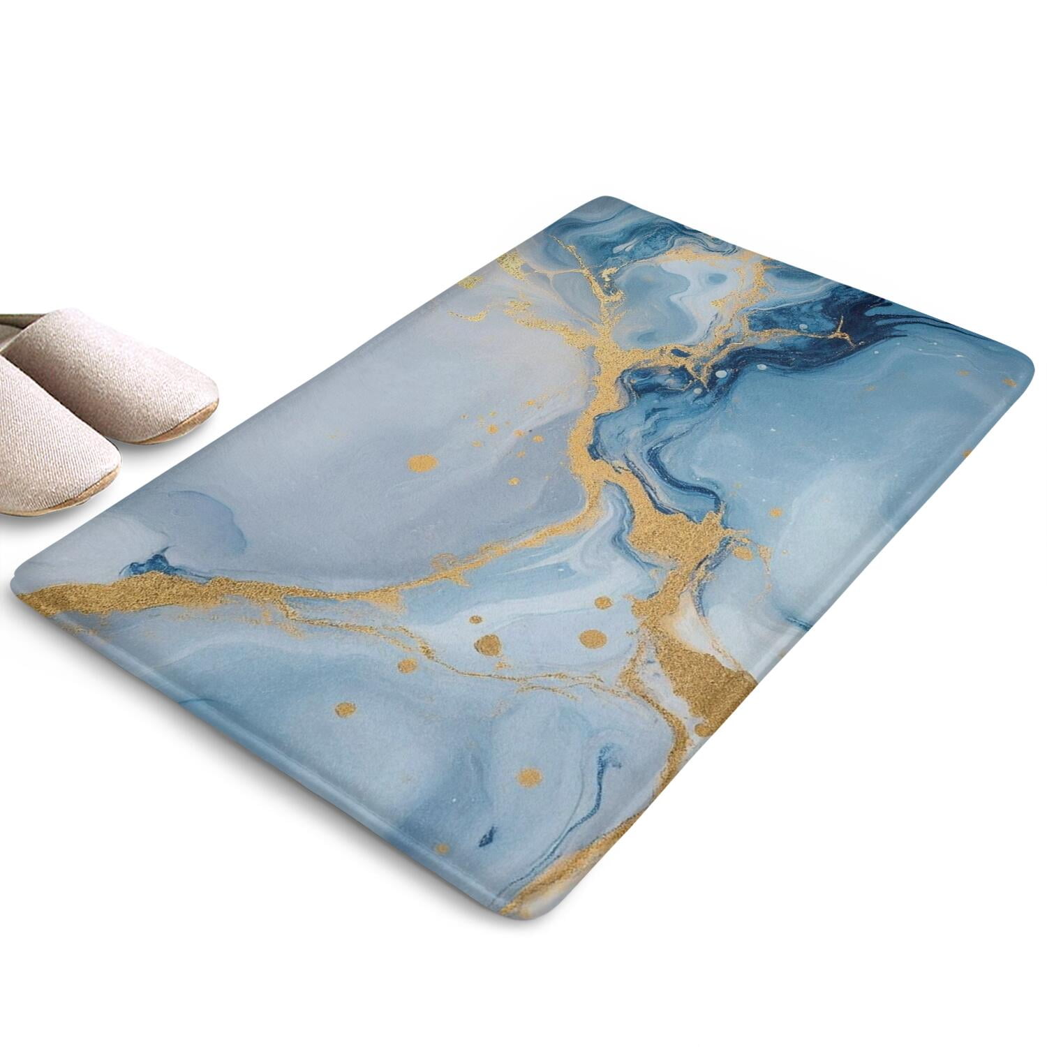 Blue Marble Gold Line Pattern Flannel Non Slip Door Rugs,Washable Door ...