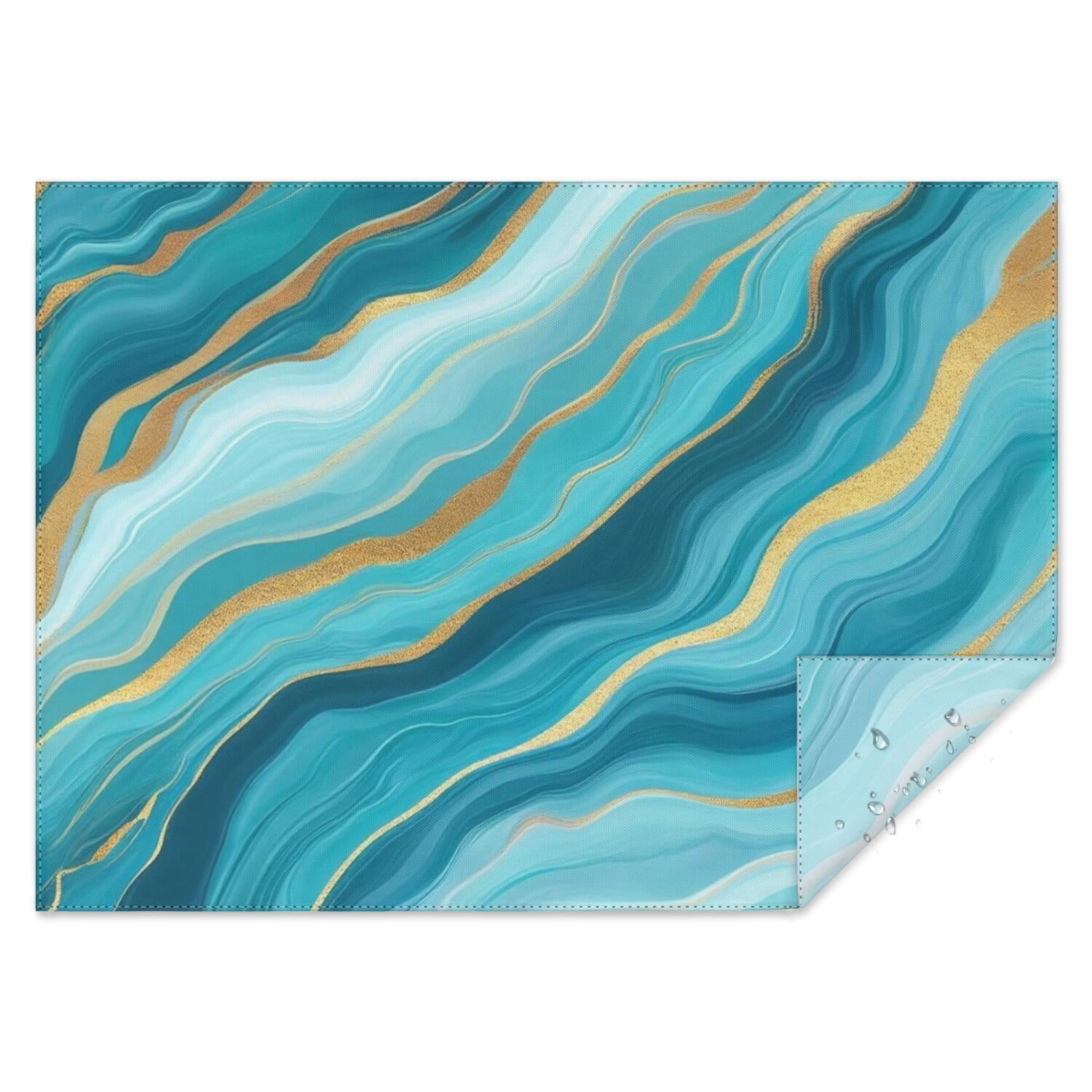 Blue Marble Gold Line Pattern Rectangle Tablecloth 60"x84",Waterproof ...