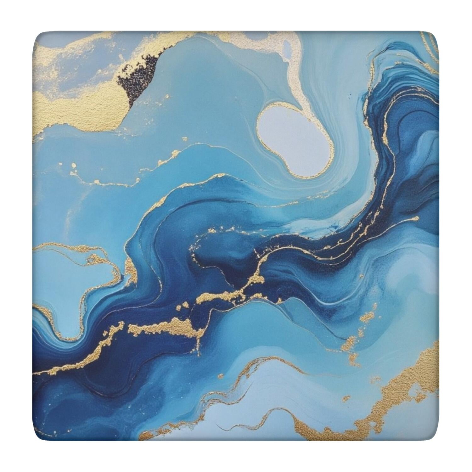 Blue Marble Gold Line Pattern Square Fitted Tablecloth with Elastic ...