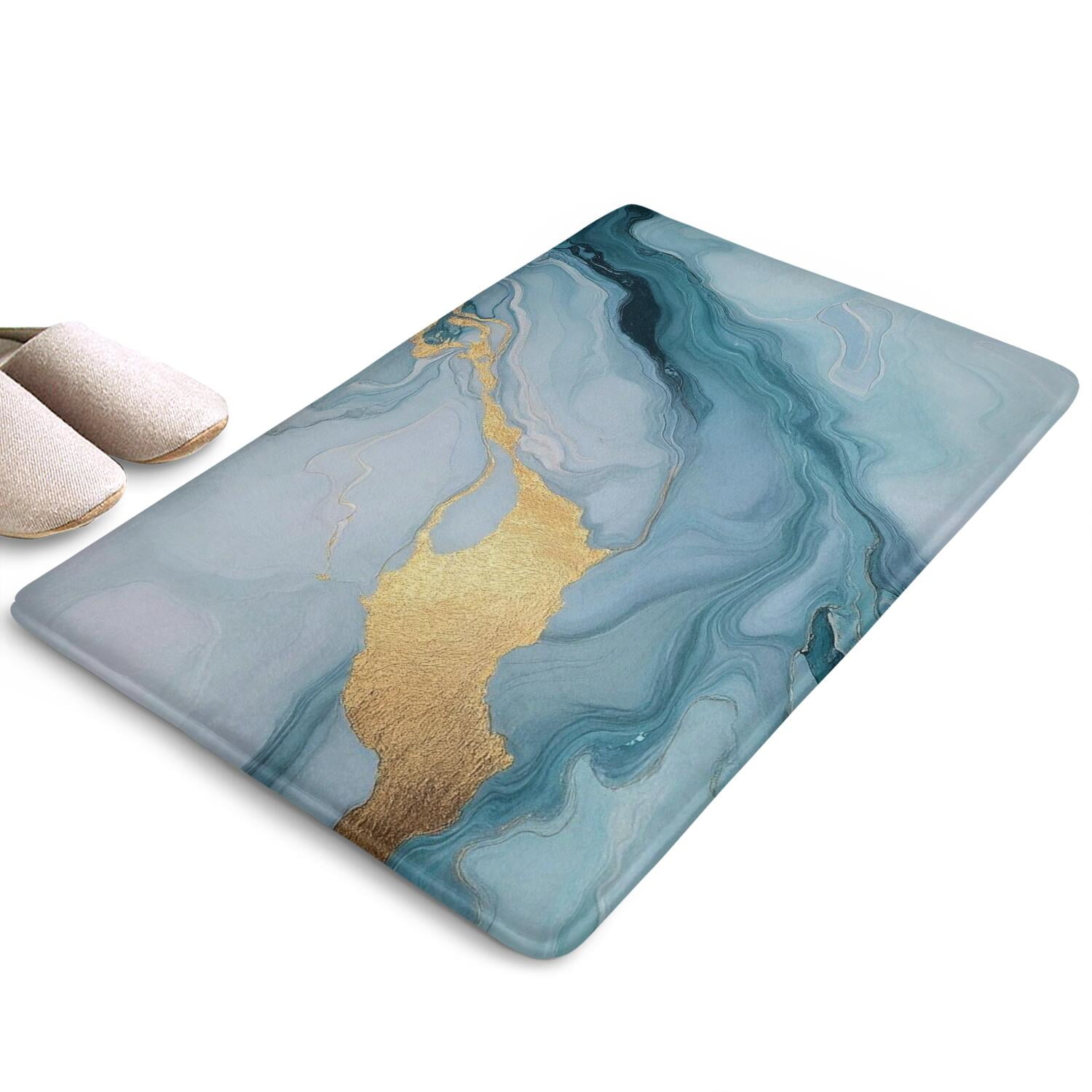 Blue Marble Gold Pattern Flannel Non Slip Door Rugs,Washable Door Mats ...