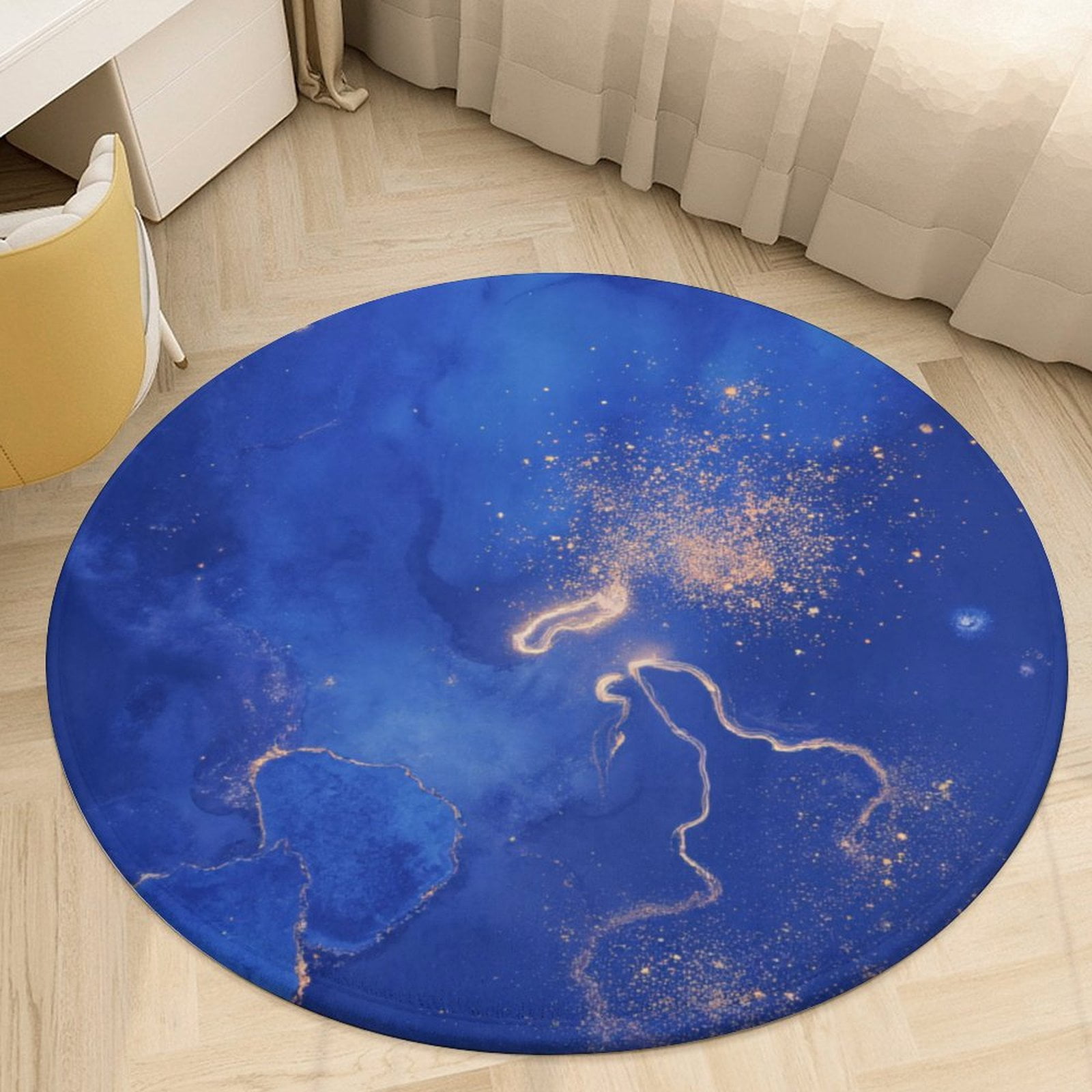Blue Marble Gold Sparkle Art Round Area Rugs for Bedroom Living Room ...