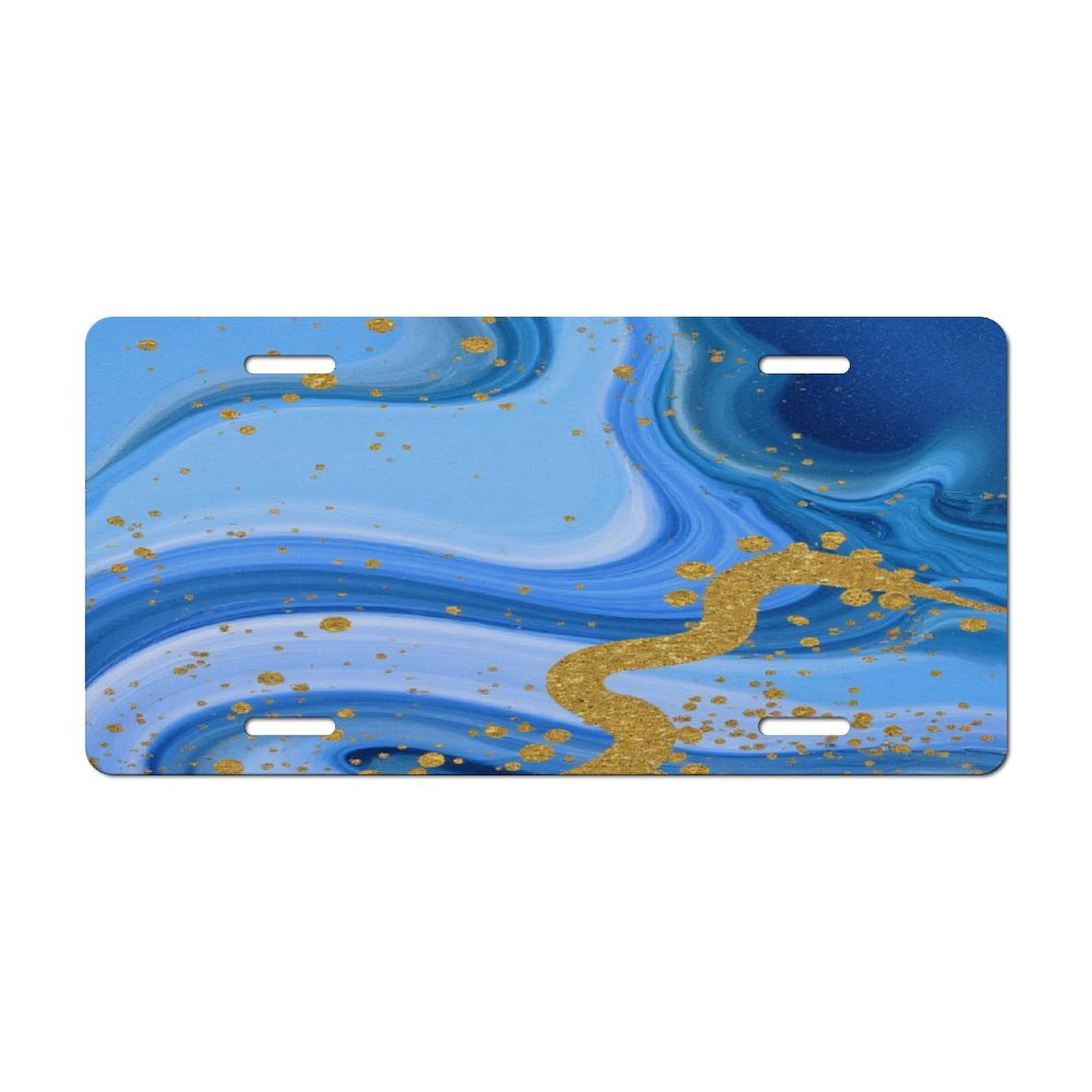 Blue Marble Gold Splatter Art Car Decorative Front License Plate,Vanity ...