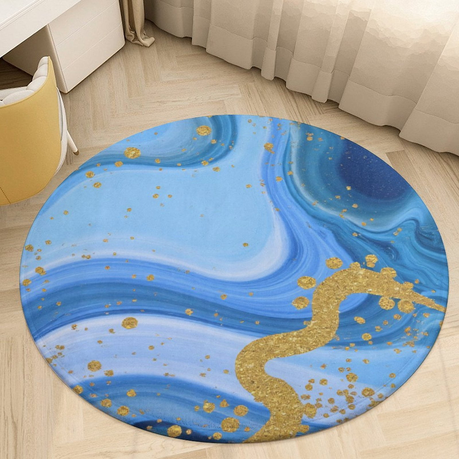 Blue Marble Gold Splatter Art Round Area Rugs for Bedroom Living Room ...