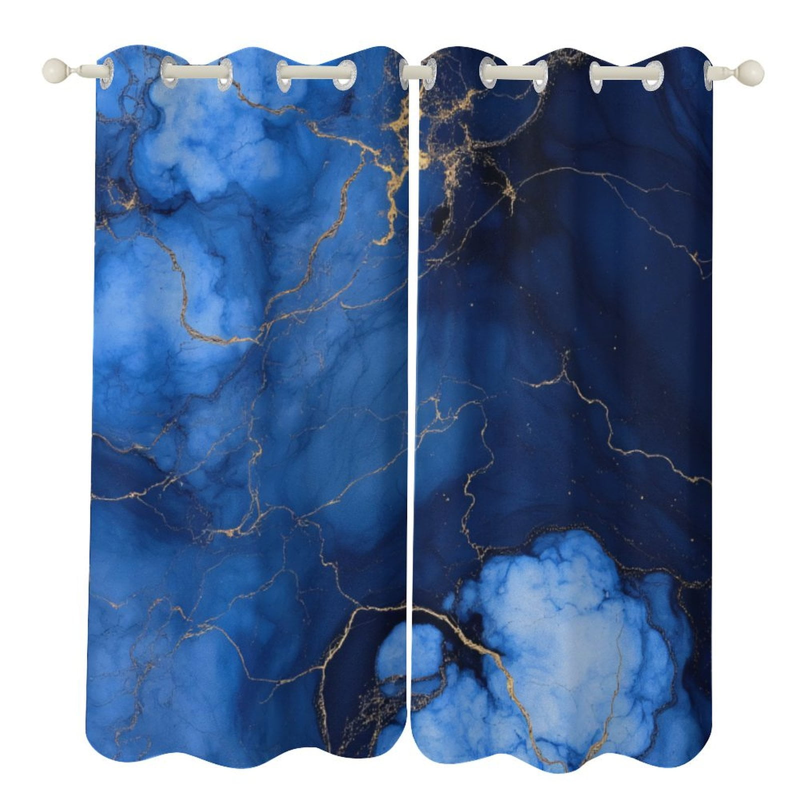 Blue Marble Gold Vein Art-1 Luxury Window Curtains Blinds for Living ...