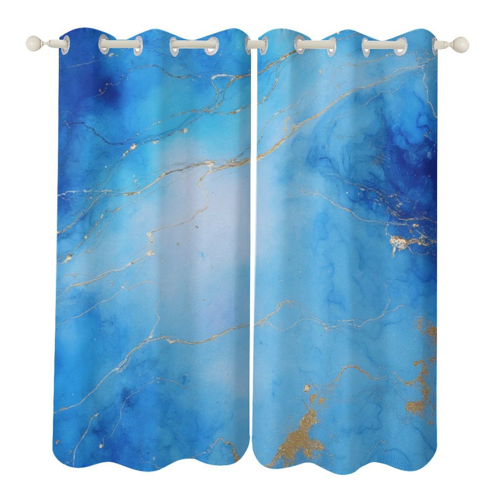 Blue Marble Gold Vein Art-3 Luxury Window Curtains Blinds for Living ...