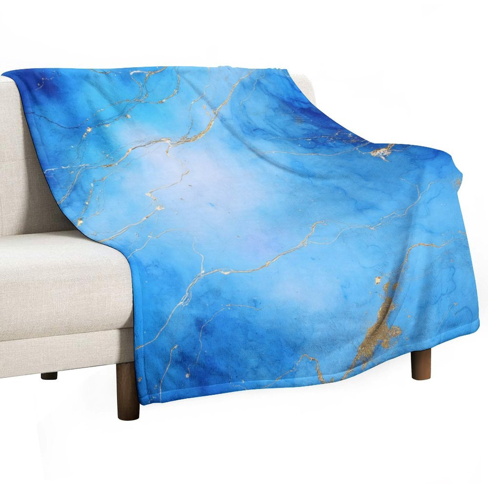 Blue Marble Gold Vein Art-3 Throws Blankets for Sofa Bed Winter Plush ...