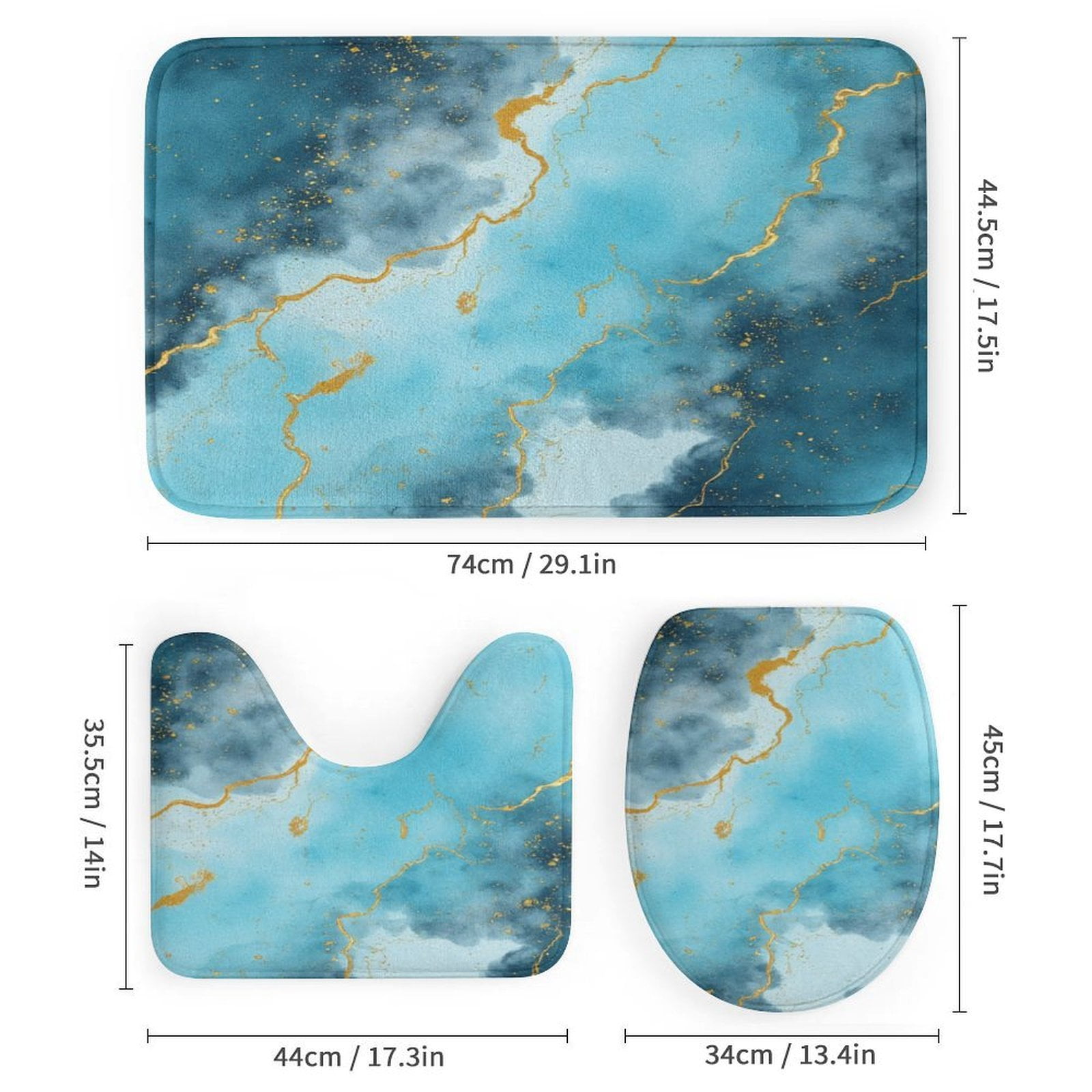 Blue Marble Gold Vein Art Print-1 Bathroom Mats Sets 3 Piece, Bath Mat ...