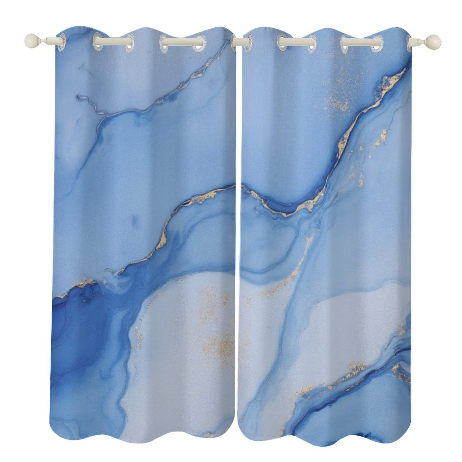 Blue Marble Gold Vein Art Print-2 Blackout Window Curtains for Bedroom ...