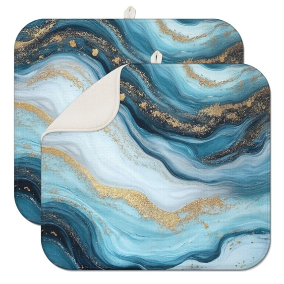 Blue Marble Gold Wave Pattern Dish Drying Mat for Kitchen 1 Pack, Ultra ...