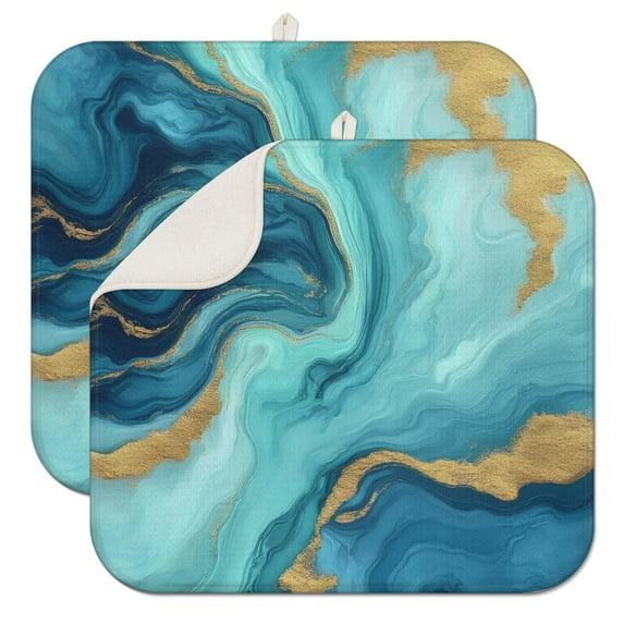 Blue Marble Gold Wave Pattern Dish Drying Mat for Kitchen 1 Pack, Ultra ...