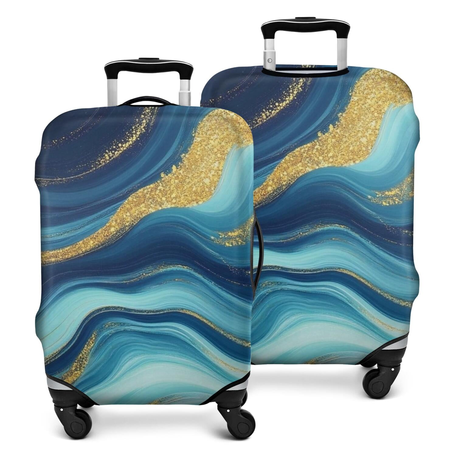 Blue Marble Gold Wave Pattern Luggage Cover Fashion Suitcase Cover ...