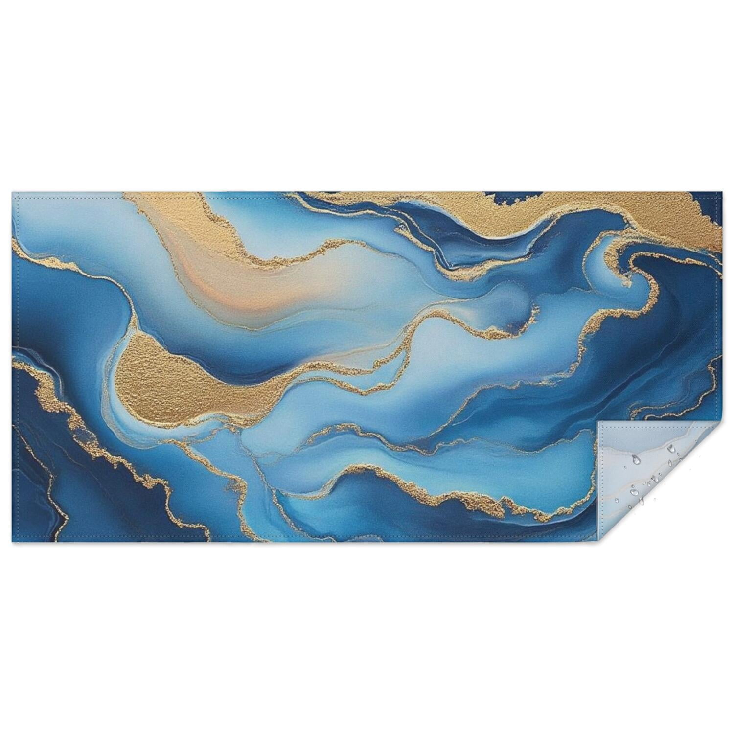 Blue Marble Gold Wave Pattern Rectangle Tablecloth 60"x120",Waterproof ...